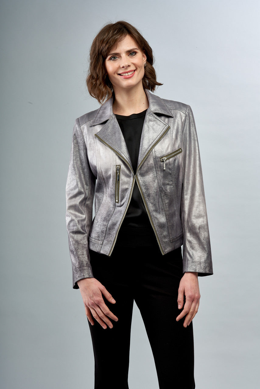 Silver Streak: Insight NY Vegan Leather Jacket in Liquid Platinum